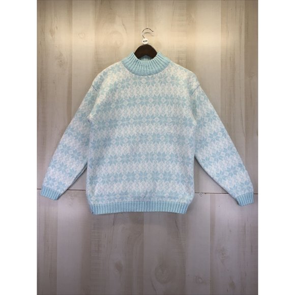 Spunky | Sweaters | Vintage 9890s Blue Snowflake Knit Womens Sweaterusa ...